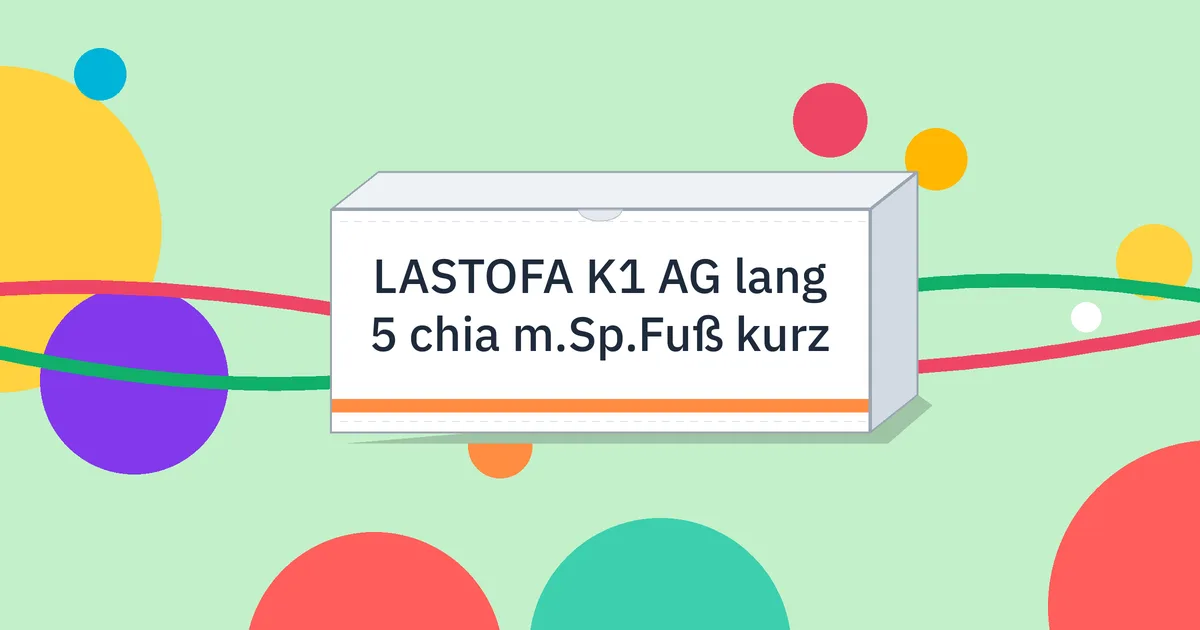 Symbolbild: Packung mit der Aufschrift LASTOFA K1 AG lang 5 chia m.Sp.Fuß kurz (PZN 13792758) – Verfügbarkeit und Bezug in Apotheken in Frankfurt am Main