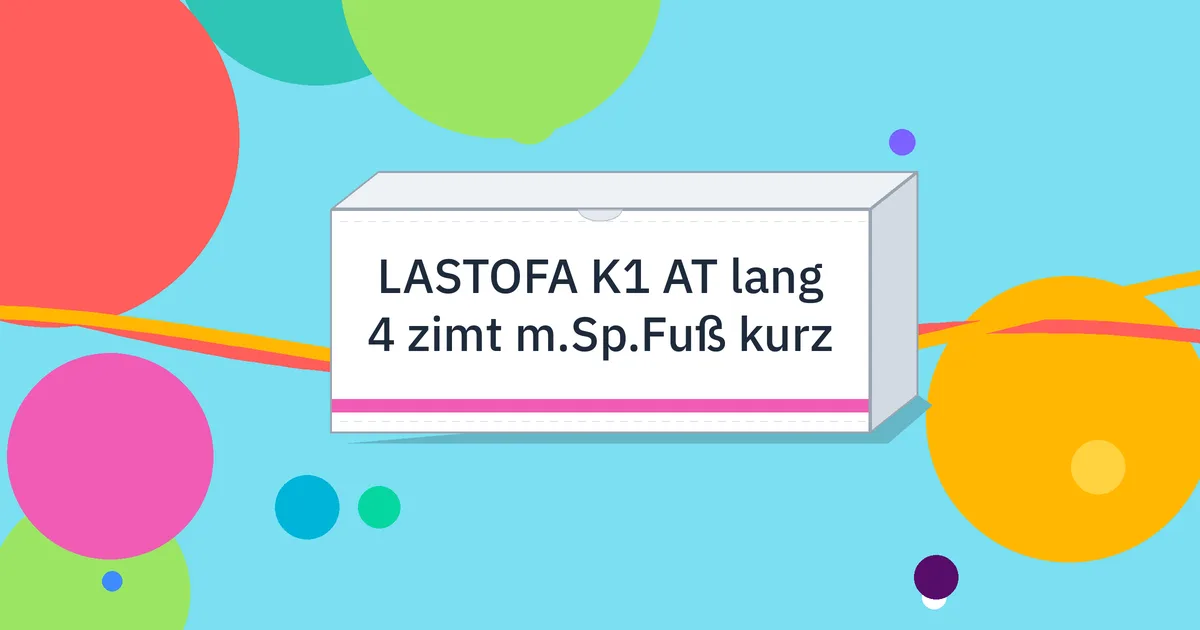 Symbolbild: Packung mit der Aufschrift LASTOFA K1 AT lang 4 zimt m.Sp.Fuß kurz (PZN 13796147) – Verfügbarkeit und Bezug in Apotheken in Frankfurt am Main