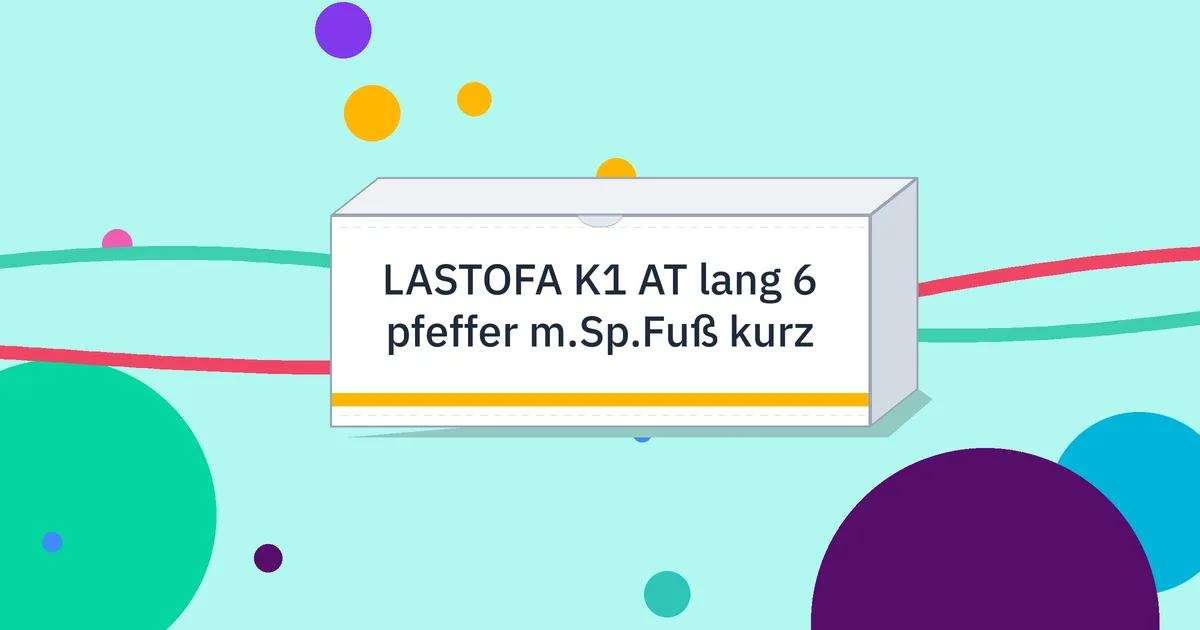 Symbolbild: Packung mit der Aufschrift LASTOFA K1 AT lang 6 pfeffer m.Sp.Fuß kurz (PZN 13797106) – Verfügbarkeit und Bezug in Apotheken in Frankfurt am Main