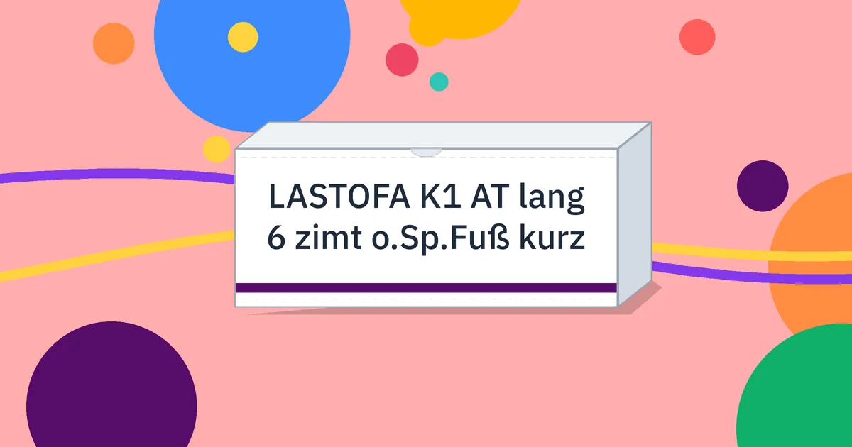 Symbolbild: Packung mit der Aufschrift LASTOFA K1 AT lang 6 zimt o.Sp.Fuß kurz (PZN 13796928) – Verfügbarkeit und Bezug in Apotheken in Frankfurt am Main