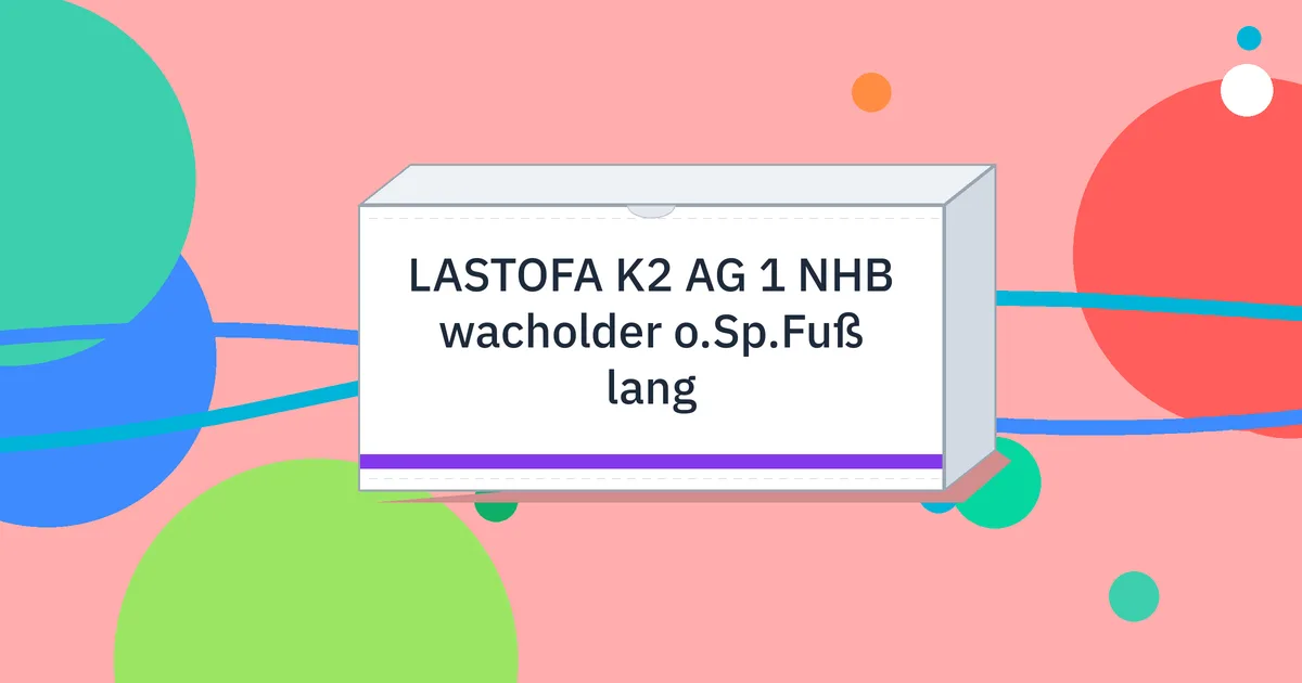 Symbolbild: Packung mit der Aufschrift LASTOFA K2 AG 1 NHB wacholder o.Sp.Fuß lang (PZN 14149237) – Verfügbarkeit und Bezug in Apotheken in Frankfurt am Main