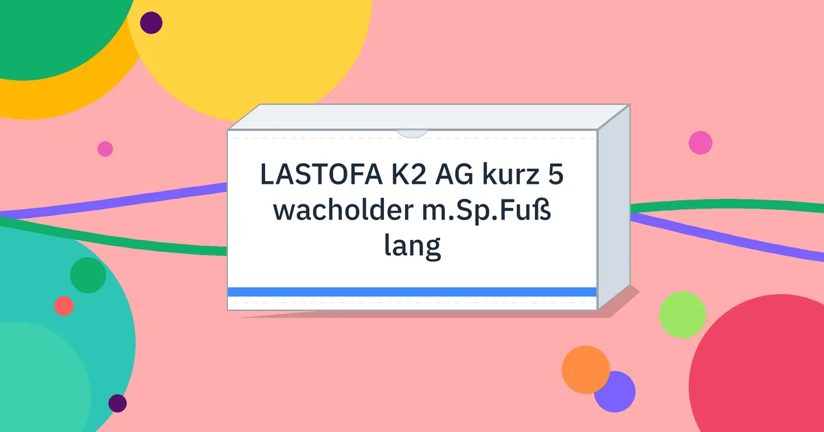 Symbolbild: Packung mit der Aufschrift LASTOFA K2 AG kurz 5 wacholder m.Sp.Fuß lang (PZN 13806555) – Verfügbarkeit und Bezug in Apotheken in Frankfurt am Main