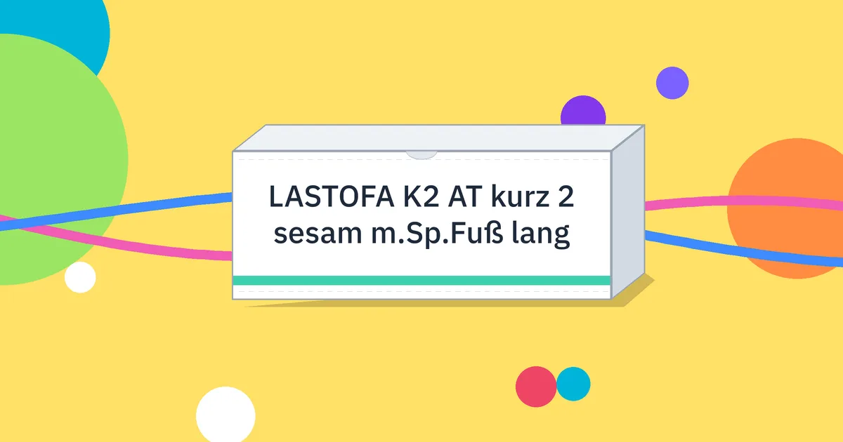 Symbolbild: Packung mit der Aufschrift LASTOFA K2 AT kurz 2 sesam m.Sp.Fuß lang (PZN 13808784) – Verfügbarkeit und Bezug in Apotheken in Frankfurt am Main