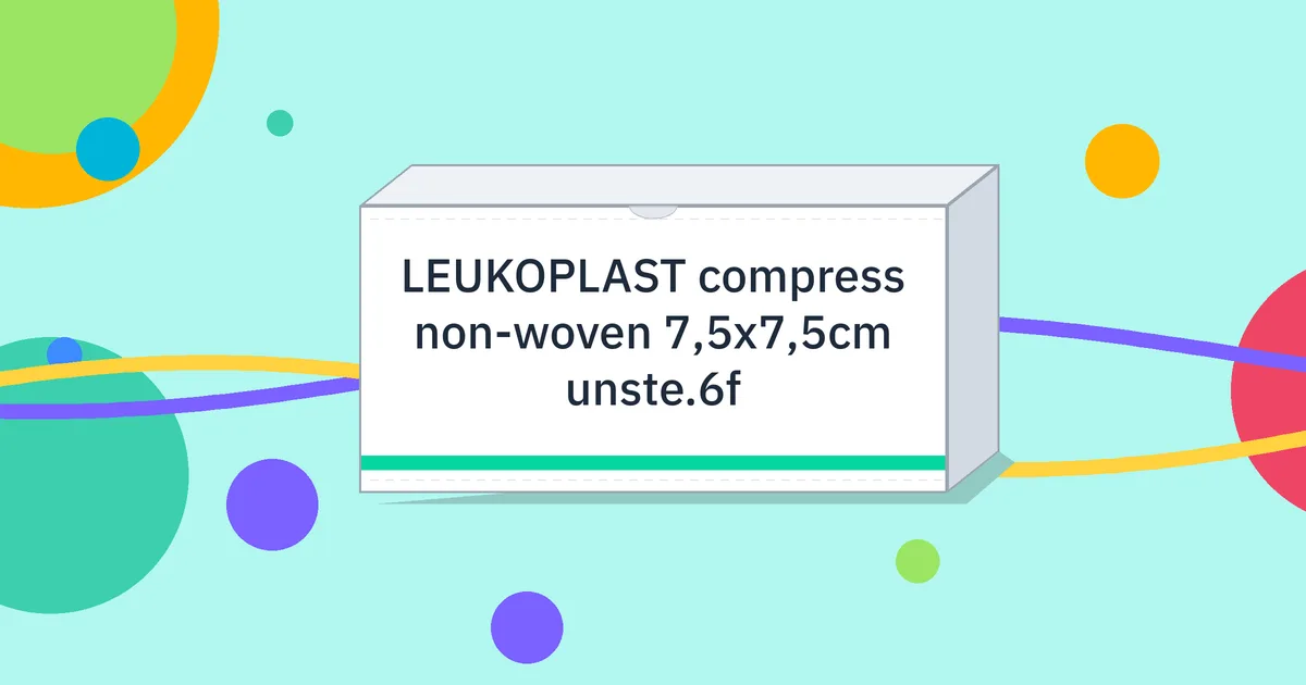 Symbolbild: Packung mit der Aufschrift LEUKOPLAST compress non-woven 7,5x7,5cm unste.6f (PZN 17207509) – Verfügbarkeit und Bezug in Apotheken in Frankfurt am Main