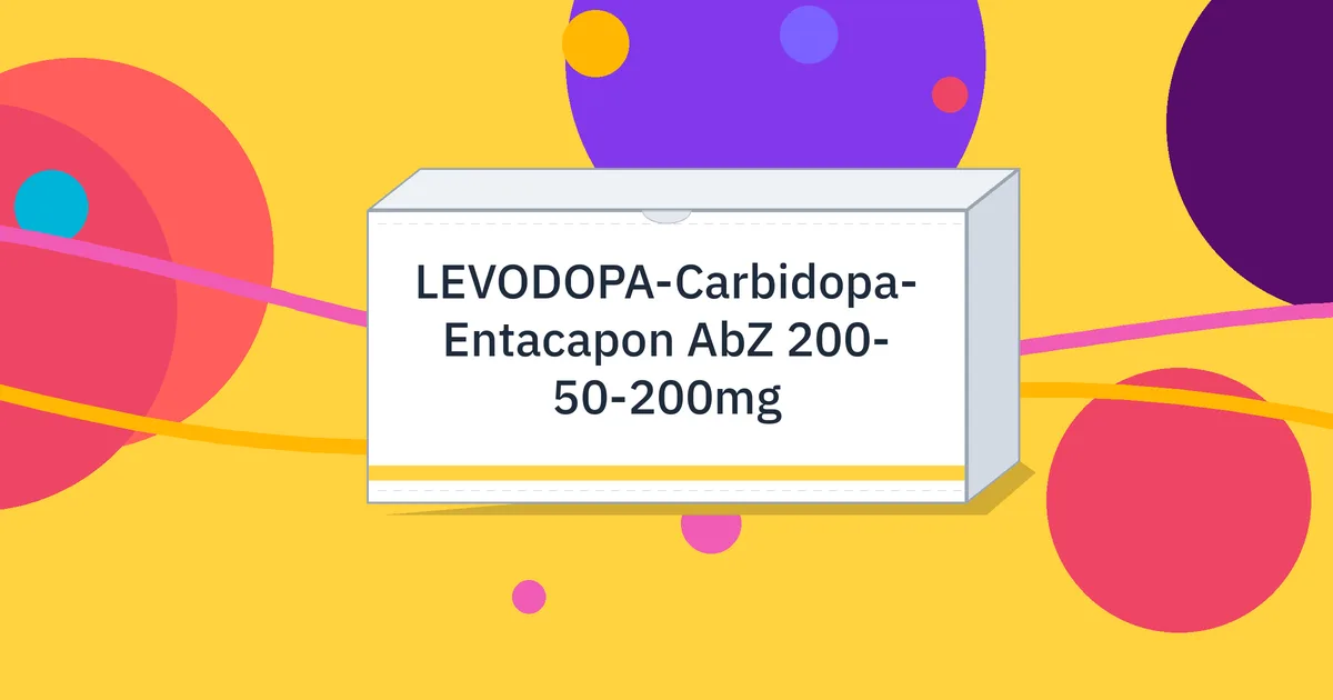 Symbolbild: Packung mit der Aufschrift LEVODOPA-Carbidopa-Entacapon AbZ 200-50-200mg (PZN 10712902) – Verfügbarkeit und Bezug in Apotheken in Frankfurt am Main