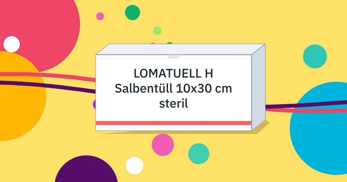 Symbolbild: Packung mit der Aufschrift LOMATUELL H Salbentüll 10x30 cm steril (PZN 19542531) – Verfügbarkeit und Bezug in Apotheken in Frankfurt am Main