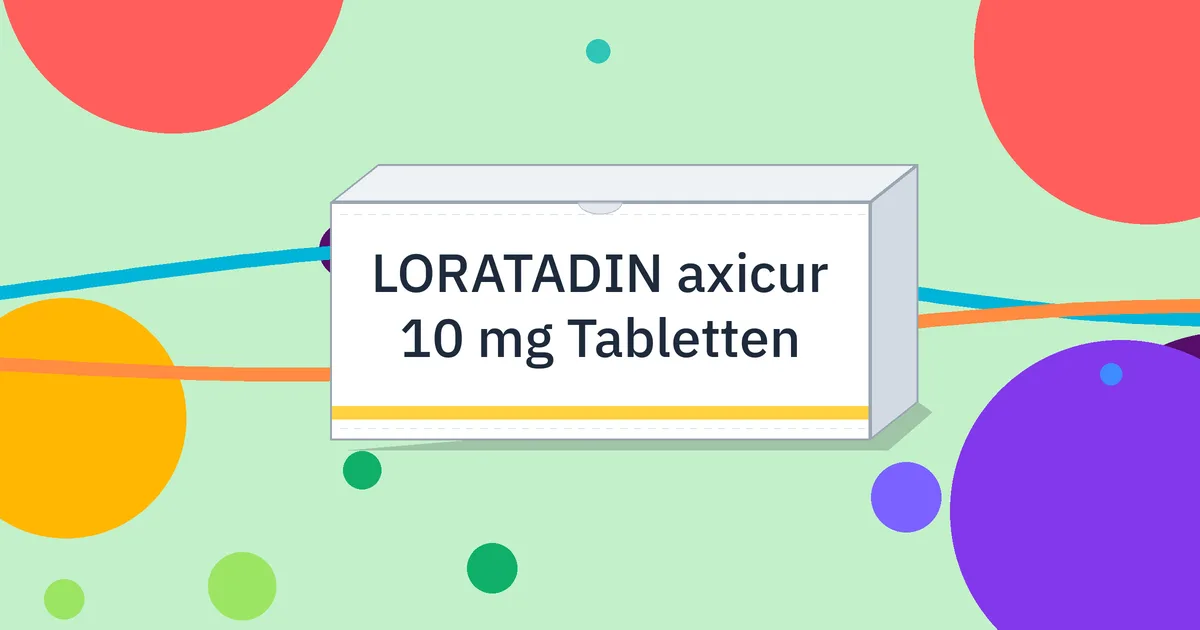 Symbolbild: Packung mit der Aufschrift LORATADIN axicur 10 mg Tabletten (PZN 14293767) – Verfügbarkeit und Bezug in Apotheken in Frankfurt am Main
