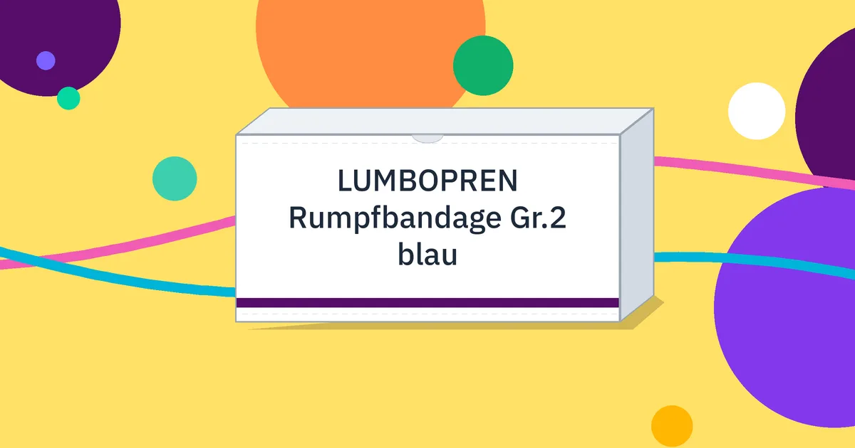 Symbolbild: Packung mit der Aufschrift LUMBOPREN Rumpfbandage Gr.2 blau (PZN 05045125) – Verfügbarkeit und Bezug in Apotheken in Frankfurt am Main