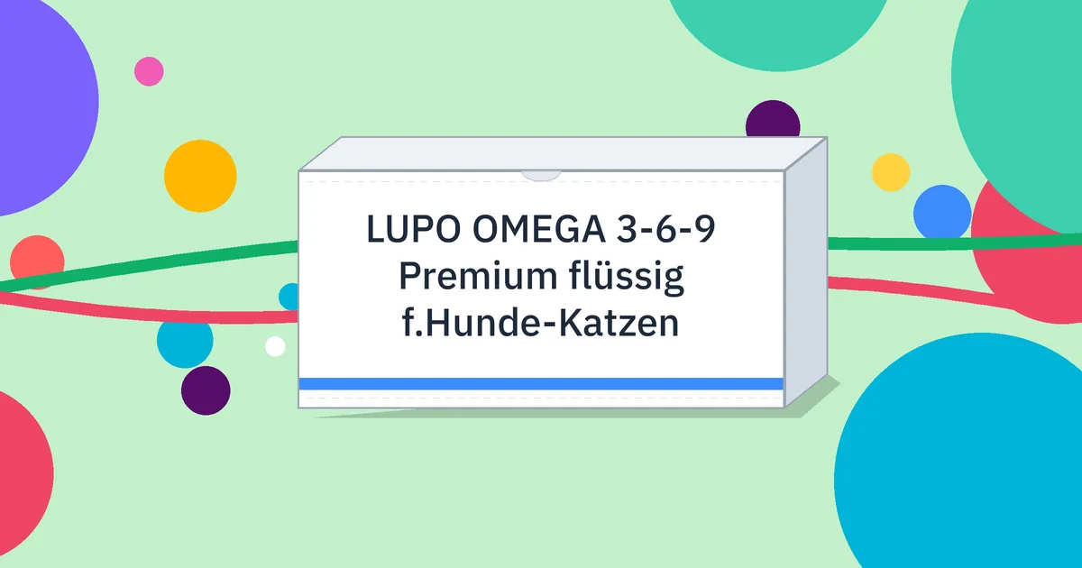 Symbolbild: Packung mit der Aufschrift LUPO OMEGA 3-6-9 Premium flüssig f.Hunde-Katzen (PZN 19253637) – Verfügbarkeit und Bezug in Apotheken in Frankfurt am Main