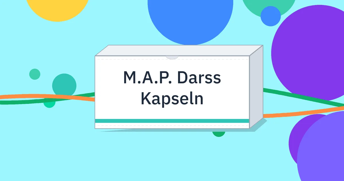 Symbolbild: Packung mit der Aufschrift M.A.P. Darss Kapseln (PZN 16589012) – Verfügbarkeit und Bezug in Apotheken in Frankfurt am Main