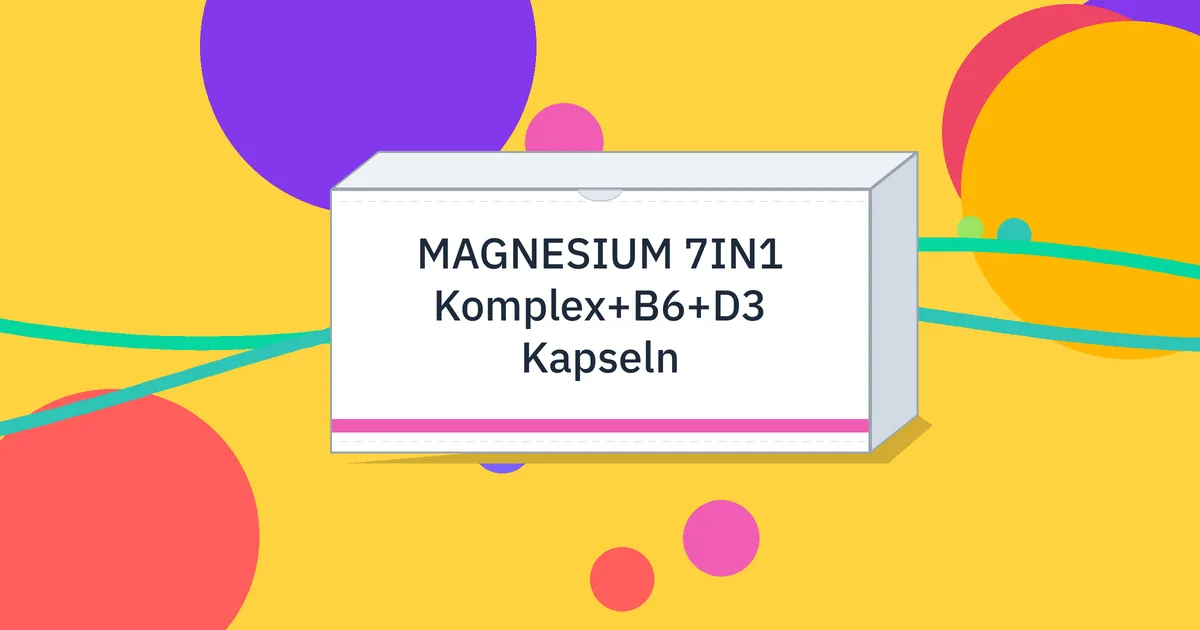 Symbolbild: Packung mit der Aufschrift MAGNESIUM 7IN1 Komplex+B6+D3 Kapseln (PZN 20514356) – Verfügbarkeit und Bezug in Apotheken in Frankfurt am Main