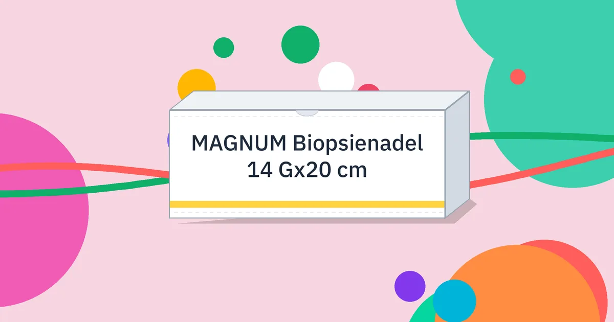 Symbolbild: Packung mit der Aufschrift MAGNUM Biopsienadel 14 Gx20 cm (PZN 03405200) – Verfügbarkeit und Bezug in Apotheken in Frankfurt am Main