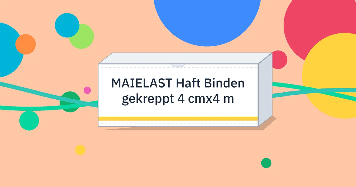 Symbolbild: Packung mit der Aufschrift MAIELAST Haft Binden gekreppt 4 cmx4 m (PZN 00549950) – Verfügbarkeit und Bezug in Apotheken in Frankfurt am Main