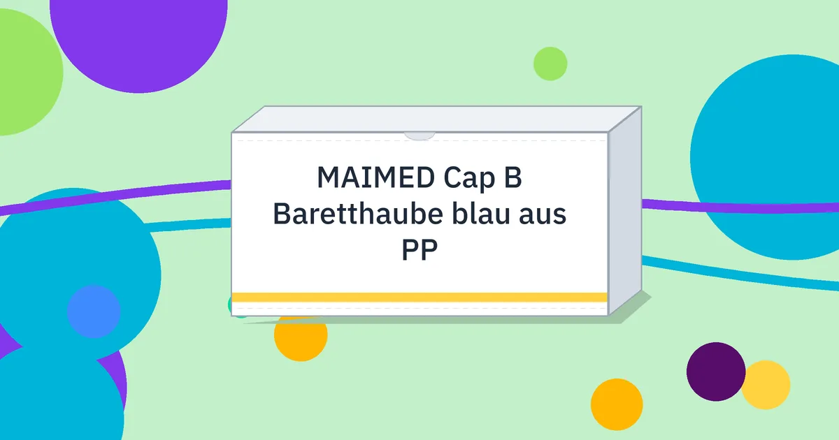 Symbolbild: Packung mit der Aufschrift MAIMED Cap B Baretthaube blau aus PP (PZN 06113745) – Verfügbarkeit und Bezug in Apotheken in Frankfurt am Main