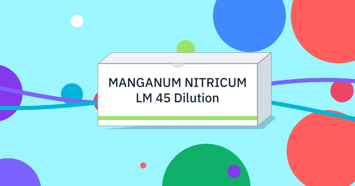 Symbolbild: Packung mit der Aufschrift MANGANUM NITRICUM LM 45 Dilution (PZN 12944404) – Verfügbarkeit und Bezug in Apotheken in Frankfurt am Main