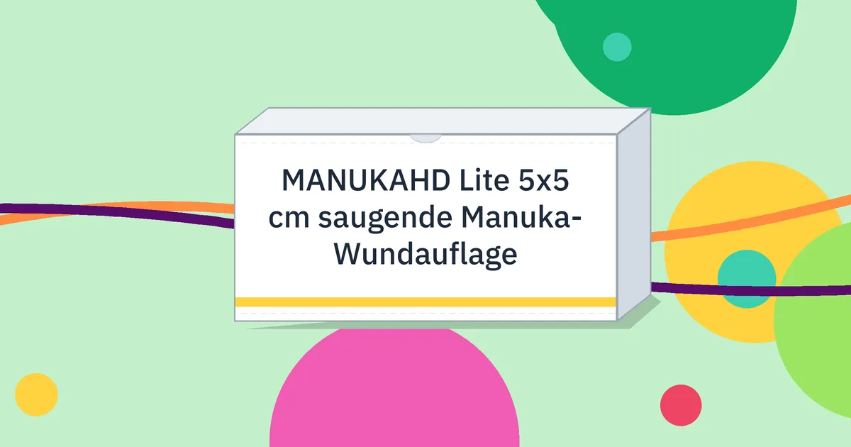 Symbolbild: Packung mit der Aufschrift MANUKAHD Lite 5x5 cm saugende Manuka-Wundauflage (PZN 20935371) – Verfügbarkeit und Bezug in Apotheken in Frankfurt am Main