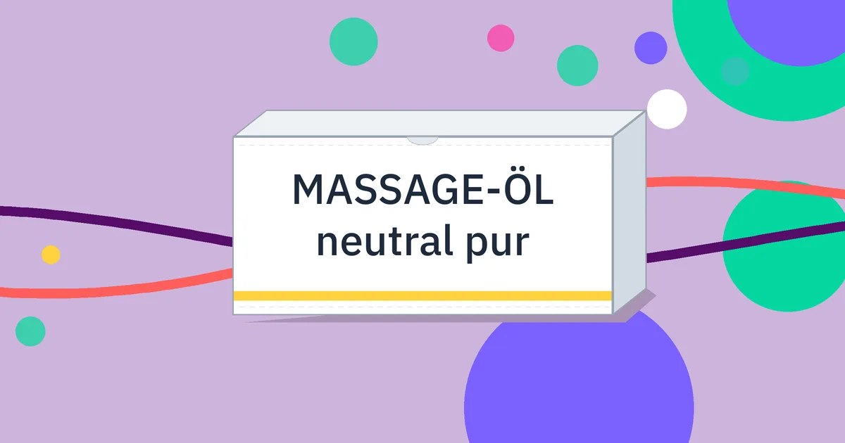 Symbolbild: Packung mit der Aufschrift MASSAGE-ÖL neutral pur (PZN 19076425) – Verfügbarkeit und Bezug in Apotheken in Frankfurt am Main