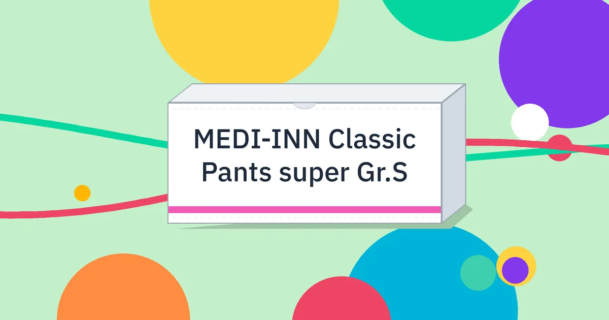 Symbolbild: Packung mit der Aufschrift MEDI-INN Classic Pants super Gr.S (PZN 18370967) – Verfügbarkeit und Bezug in Apotheken in Frankfurt am Main