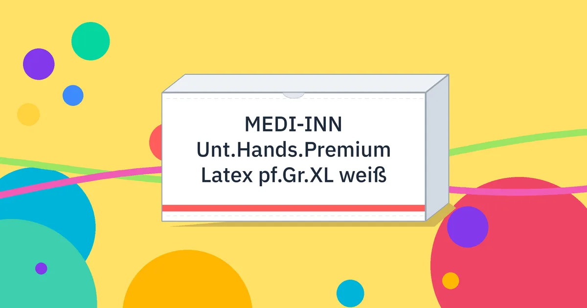 Symbolbild: Packung mit der Aufschrift MEDI-INN Unt.Hands.Premium Latex pf.Gr.XL weiß (PZN 04602210) – Verfügbarkeit und Bezug in Apotheken in Frankfurt am Main