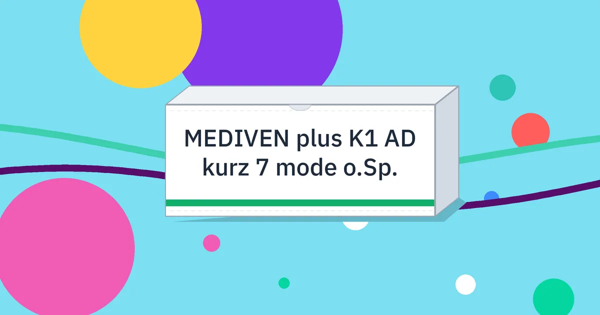 Symbolbild: Packung mit der Aufschrift MEDIVEN plus K1 AD kurz 7 mode o.Sp. (PZN 14181301) – Verfügbarkeit und Bezug in Apotheken in Frankfurt am Main