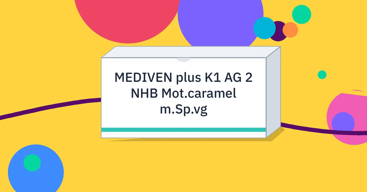 Symbolbild: Packung mit der Aufschrift MEDIVEN plus K1 AG 2 NHB Mot.caramel m.Sp.vg (PZN 15916319) – Verfügbarkeit und Bezug in Apotheken in Frankfurt am Main