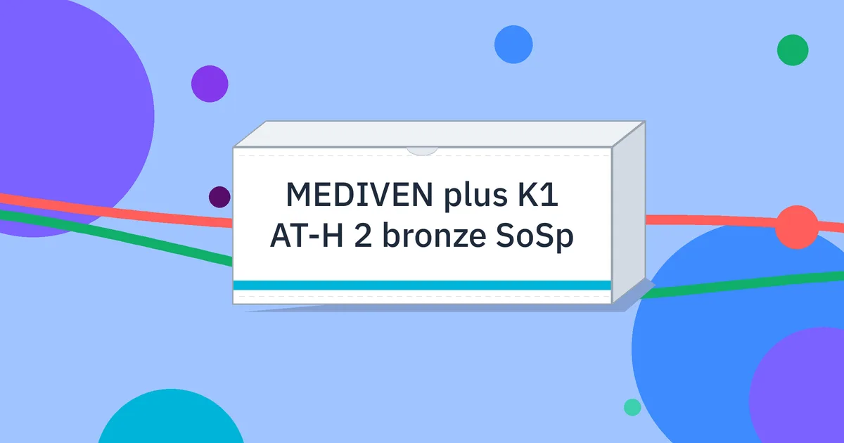 Symbolbild: Packung mit der Aufschrift MEDIVEN plus K1 AT-H 2 bronze SoSp (PZN 15036133) – Verfügbarkeit und Bezug in Apotheken in Frankfurt am Main