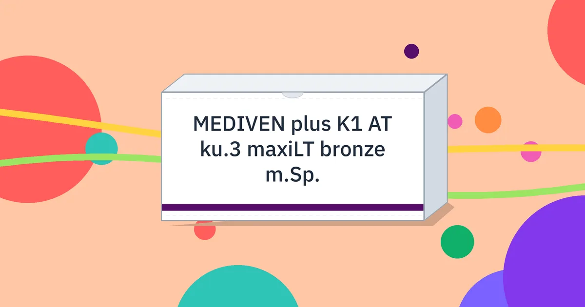 Symbolbild: Packung mit der Aufschrift MEDIVEN plus K1 AT ku.3 maxiLT bronze m.Sp. (PZN 15069747) – Verfügbarkeit und Bezug in Apotheken in Frankfurt am Main