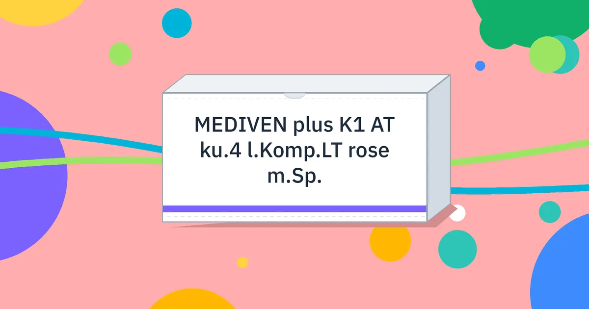 Symbolbild: Packung mit der Aufschrift MEDIVEN plus K1 AT ku.4 l.Komp.LT rose m.Sp. (PZN 15029297) – Verfügbarkeit und Bezug in Apotheken in Frankfurt am Main