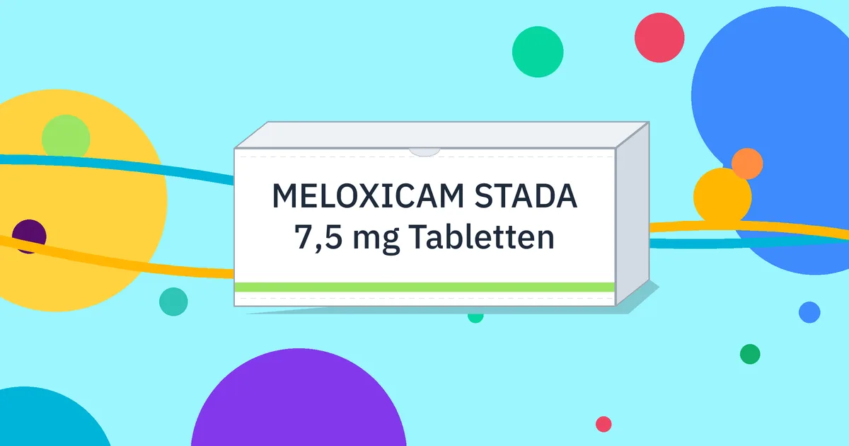 Symbolbild: Packung mit der Aufschrift MELOXICAM STADA 7,5 mg Tabletten (PZN 01079222) – Verfügbarkeit und Bezug in Apotheken in Frankfurt am Main