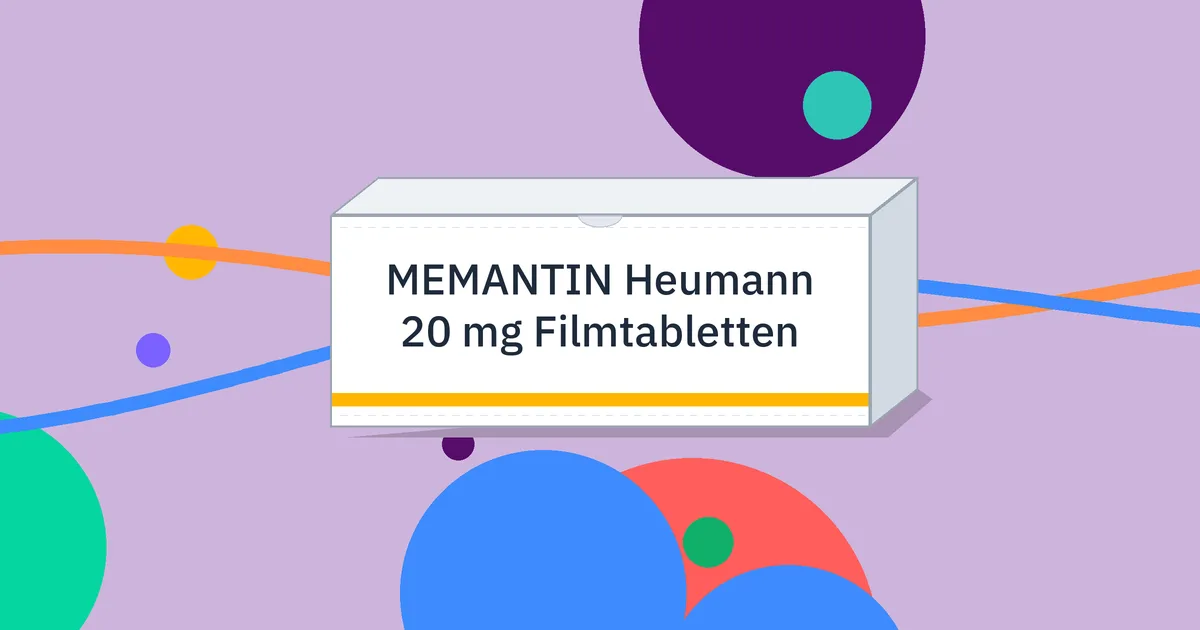 Symbolbild: Packung mit der Aufschrift MEMANTIN Heumann 20 mg Filmtabletten (PZN 09759175) – Verfügbarkeit und Bezug in Apotheken in Frankfurt am Main
