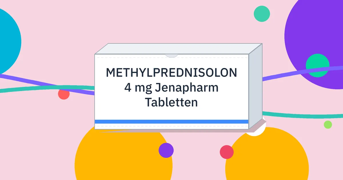 Symbolbild: Packung mit der Aufschrift METHYLPREDNISOLON 4 mg Jenapharm Tabletten (PZN 08424142) – Verfügbarkeit und Bezug in Apotheken in Frankfurt am Main