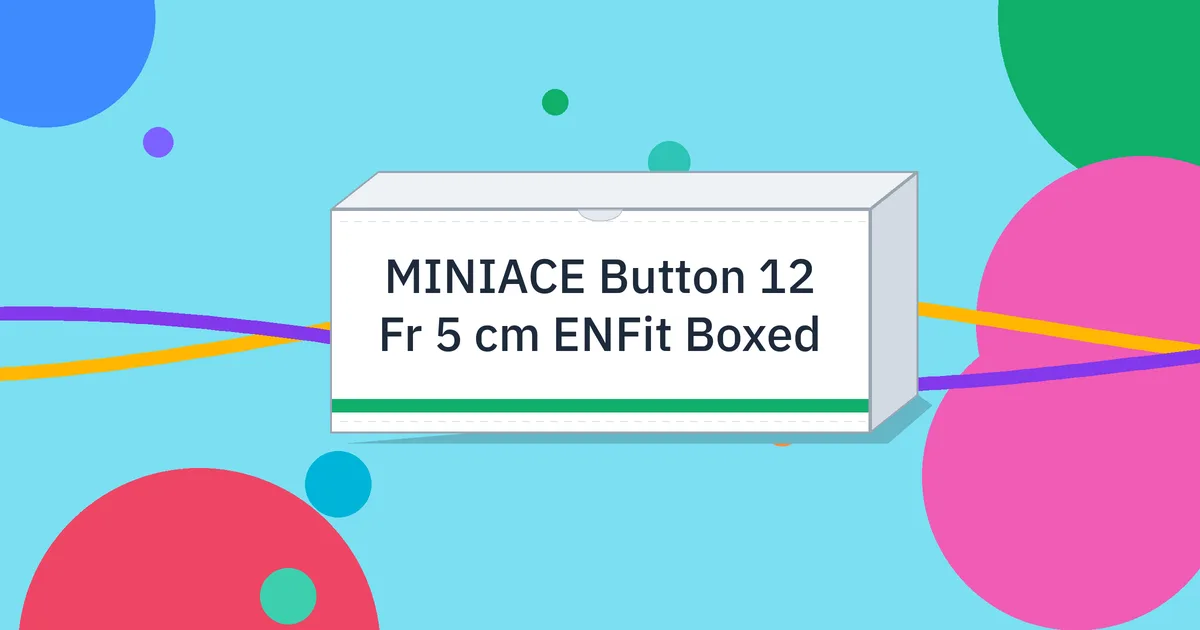 Symbolbild: Packung mit der Aufschrift MINIACE Button 12 Fr 5 cm ENFit Boxed (PZN 16953682) – Verfügbarkeit und Bezug in Apotheken in Frankfurt am Main