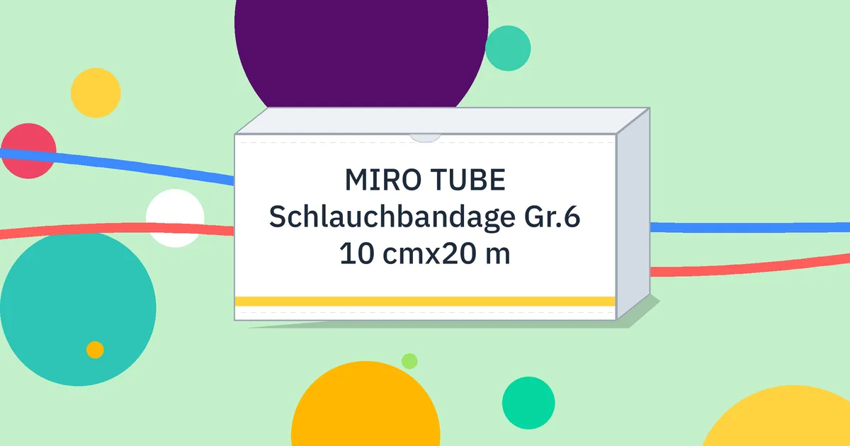 Symbolbild: Packung mit der Aufschrift MIRO TUBE Schlauchbandage Gr.6 10 cmx20 m (PZN 06855501) – Verfügbarkeit und Bezug in Apotheken in Frankfurt am Main