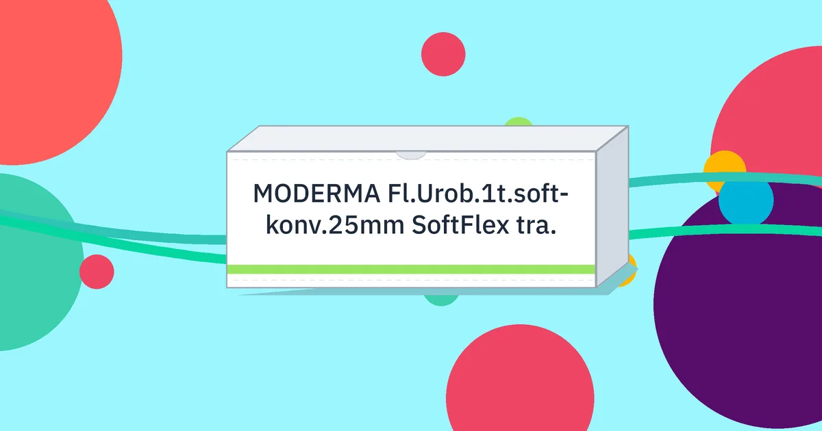 Symbolbild: Packung mit der Aufschrift MODERMA Fl.Urob.1t.soft-konv.25mm SoftFlex tra. (PZN 15464432) – Verfügbarkeit und Bezug in Apotheken in Frankfurt am Main