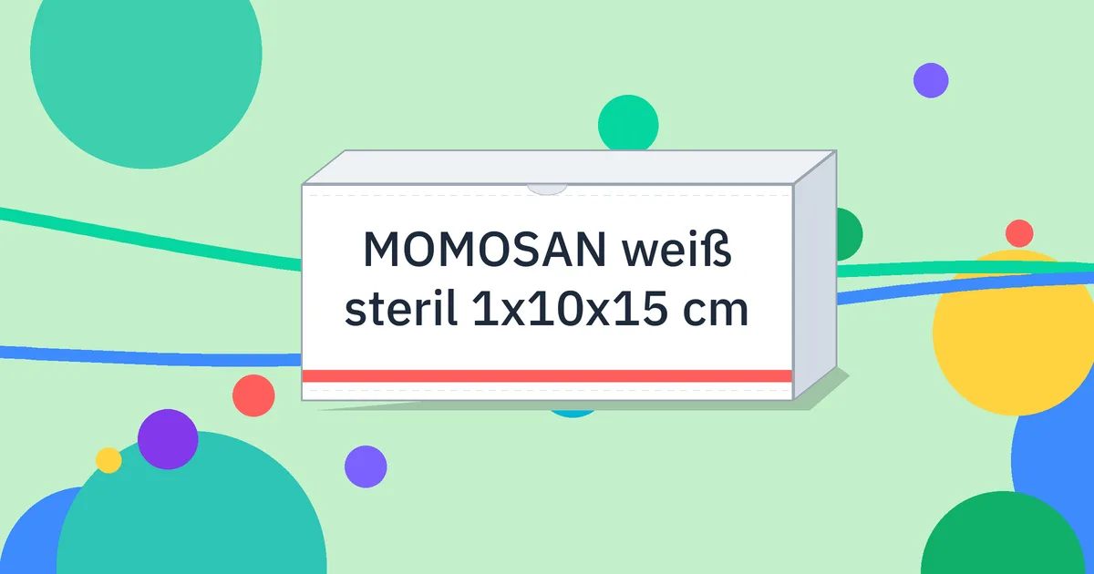 Symbolbild: Packung mit der Aufschrift MOMOSAN weiß steril 1x10x15 cm (PZN 01651538) – Verfügbarkeit und Bezug in Apotheken in Frankfurt am Main