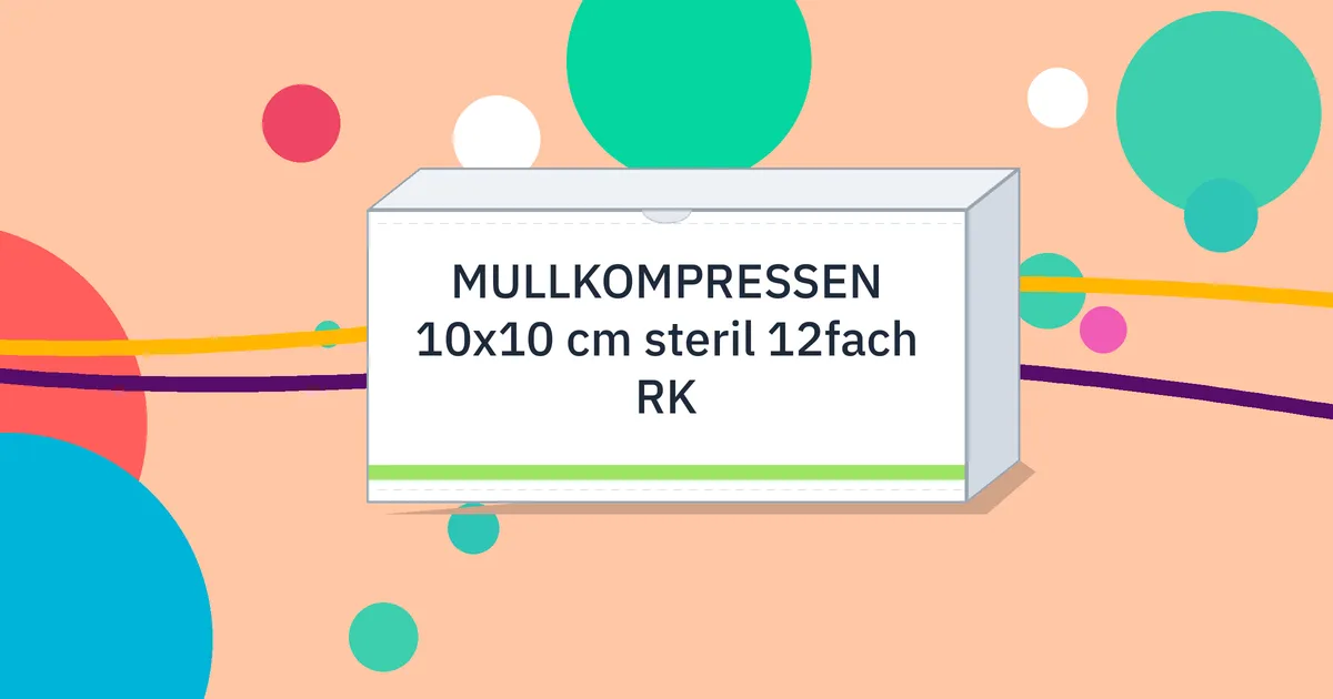 Symbolbild: Packung mit der Aufschrift MULLKOMPRESSEN 10x10 cm steril 12fach RK (PZN 09213921) – Verfügbarkeit und Bezug in Apotheken in Frankfurt am Main