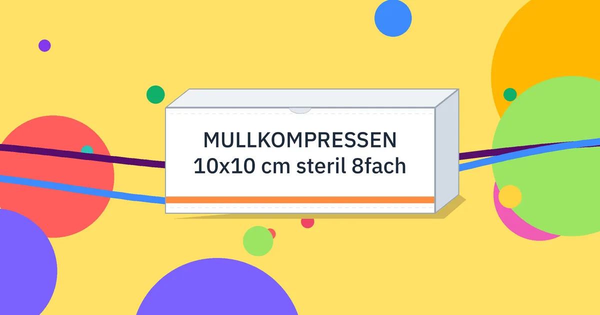 Symbolbild: Packung mit der Aufschrift MULLKOMPRESSEN 10x10 cm steril 8fach (PZN 08888870) – Verfügbarkeit und Bezug in Apotheken in Frankfurt am Main