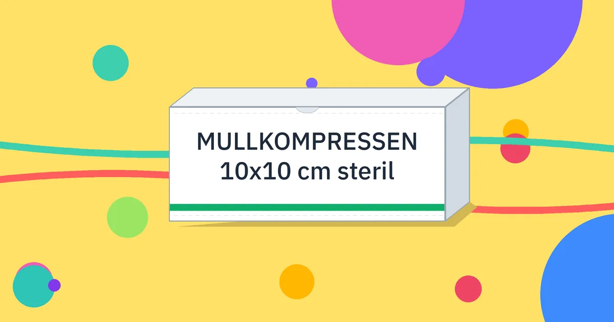 Symbolbild: Packung mit der Aufschrift MULLKOMPRESSEN 10x10 cm steril (PZN 01722586) – Verfügbarkeit und Bezug in Apotheken in Frankfurt am Main