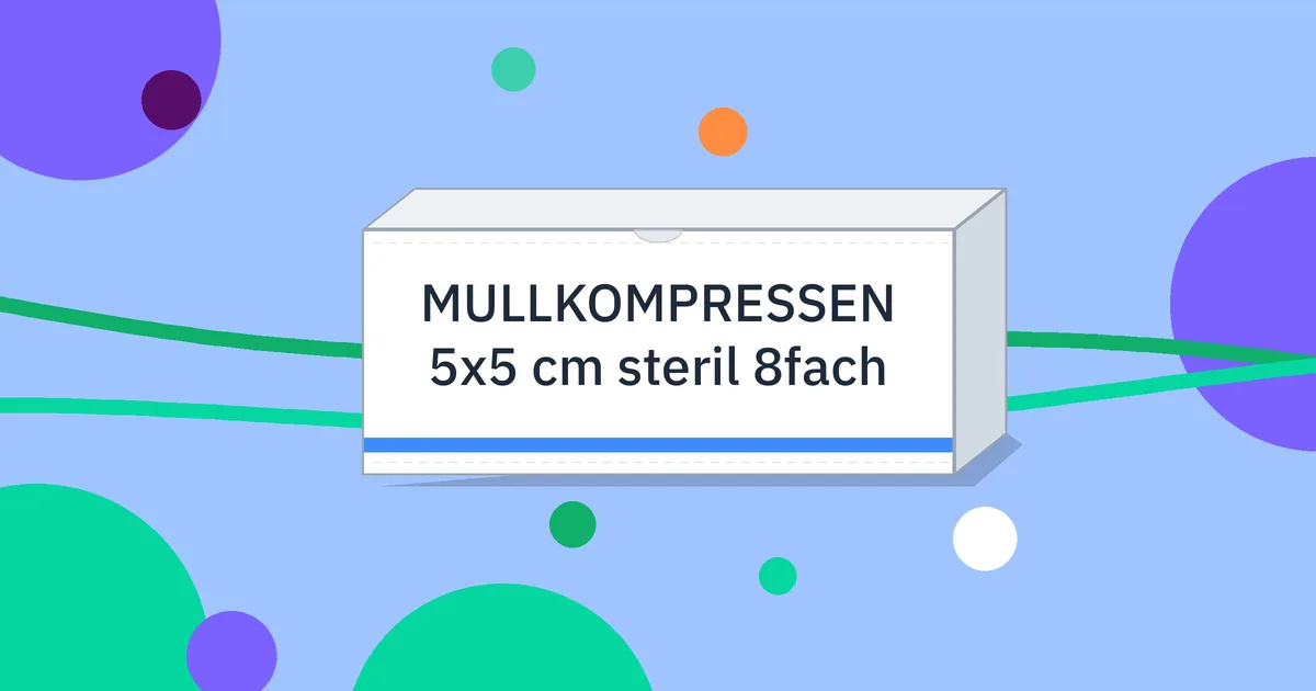 Symbolbild: Packung mit der Aufschrift MULLKOMPRESSEN 5x5 cm steril 8fach (PZN 07385724) – Verfügbarkeit und Bezug in Apotheken in Frankfurt am Main