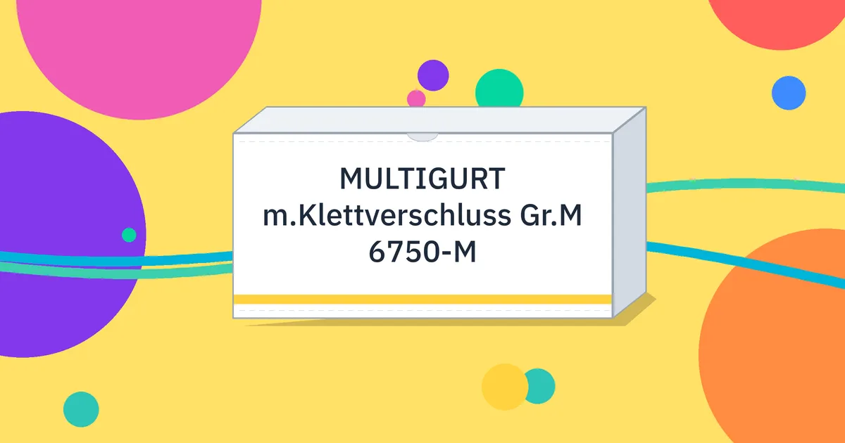 Symbolbild: Packung mit der Aufschrift MULTIGURT m.Klettverschluss Gr.M 6750-M (PZN 13586183) – Verfügbarkeit und Bezug in Apotheken in Frankfurt am Main