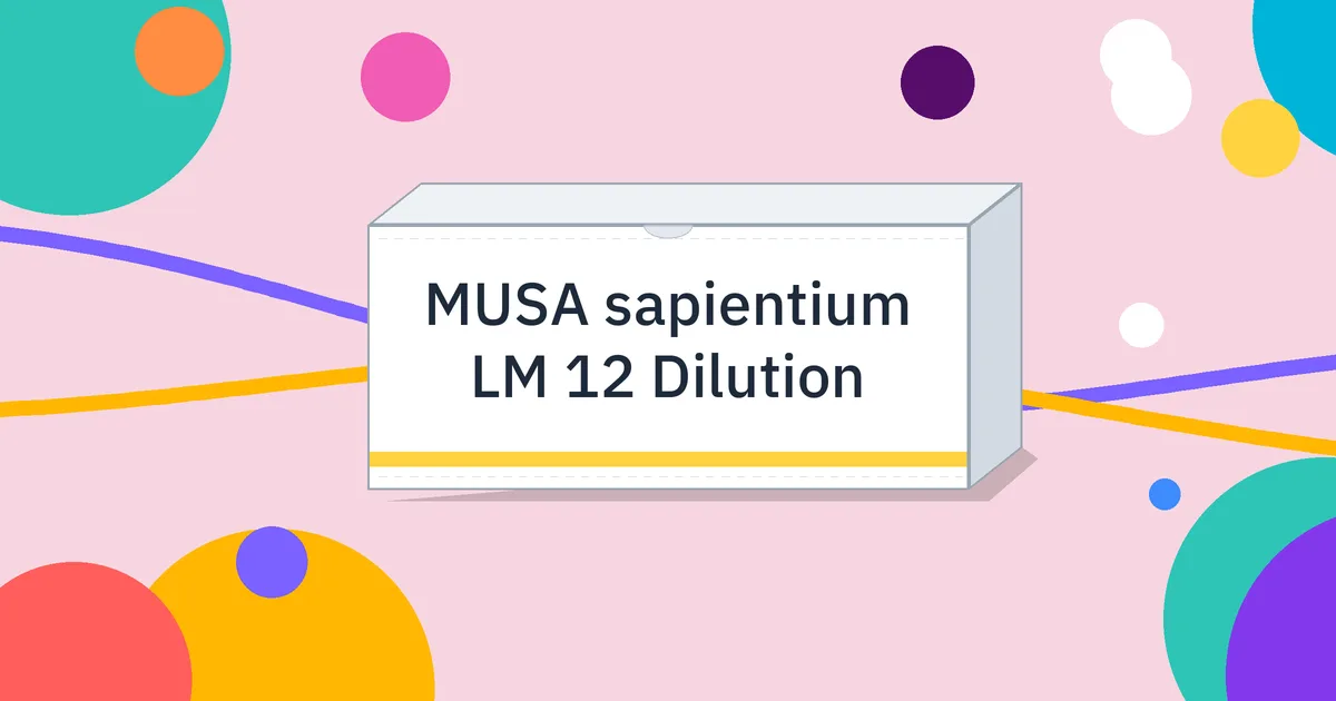 Symbolbild: Packung mit der Aufschrift MUSA sapientium LM 12 Dilution (PZN 13611679) – Verfügbarkeit und Bezug in Apotheken in Frankfurt am Main