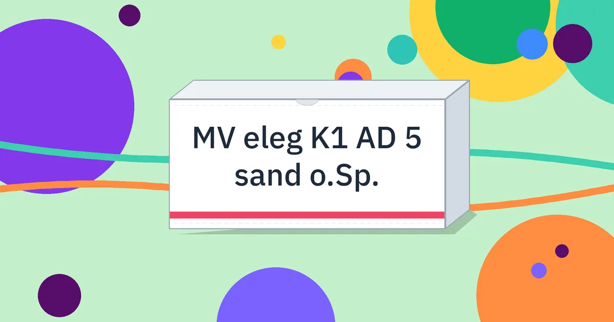 Symbolbild: Packung mit der Aufschrift MV eleg K1 AD 5 sand o.Sp. (PZN 18916596) – Verfügbarkeit und Bezug in Apotheken in Frankfurt am Main