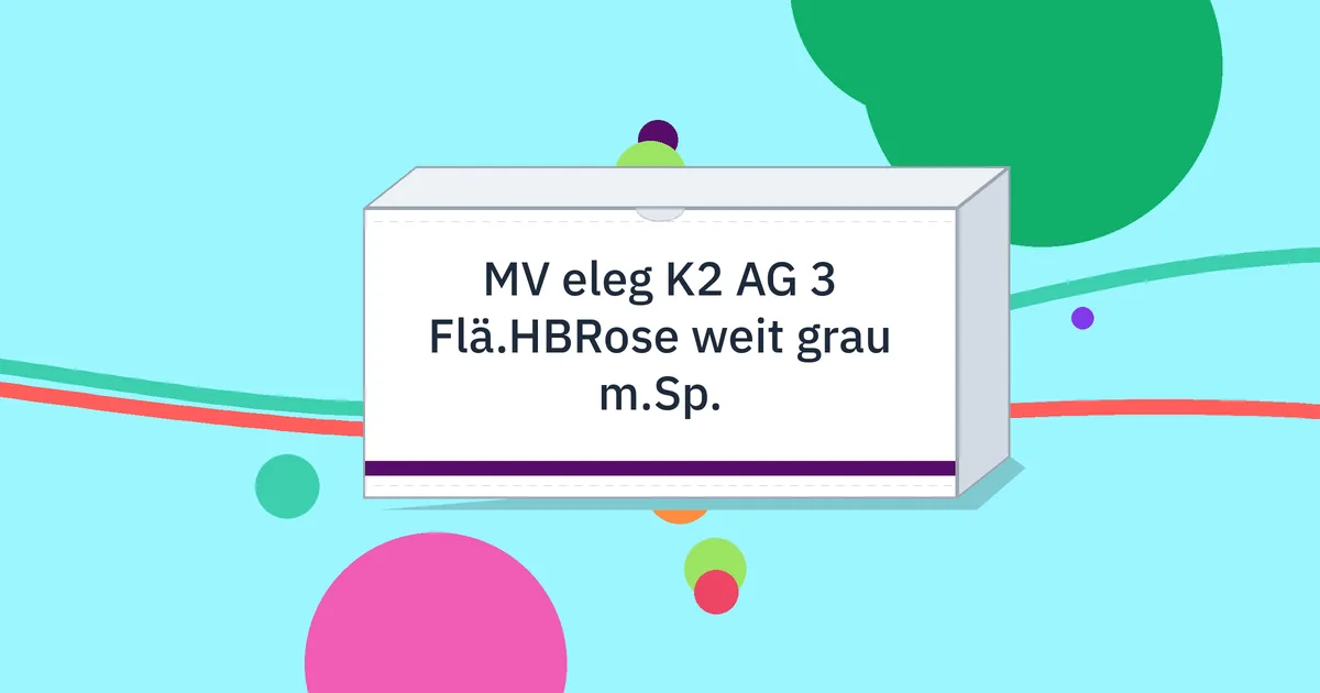 Symbolbild: Packung mit der Aufschrift MV eleg K2 AG 3 Flä.HBRose weit grau m.Sp. (PZN 18929541) – Verfügbarkeit und Bezug in Apotheken in Frankfurt am Main