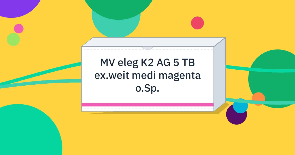 Symbolbild: Packung mit der Aufschrift MV eleg K2 AG 5 TB ex.weit medi magenta o.Sp. (PZN 14641754) – Verfügbarkeit und Bezug in Apotheken in Frankfurt am Main