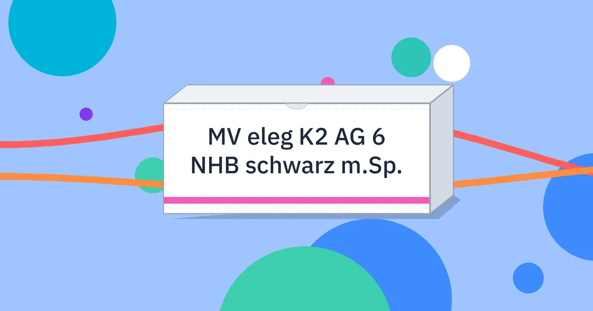 Symbolbild: Packung mit der Aufschrift MV eleg K2 AG 6 NHB schwarz m.Sp. (PZN 15731519) – Verfügbarkeit und Bezug in Apotheken in Frankfurt am Main