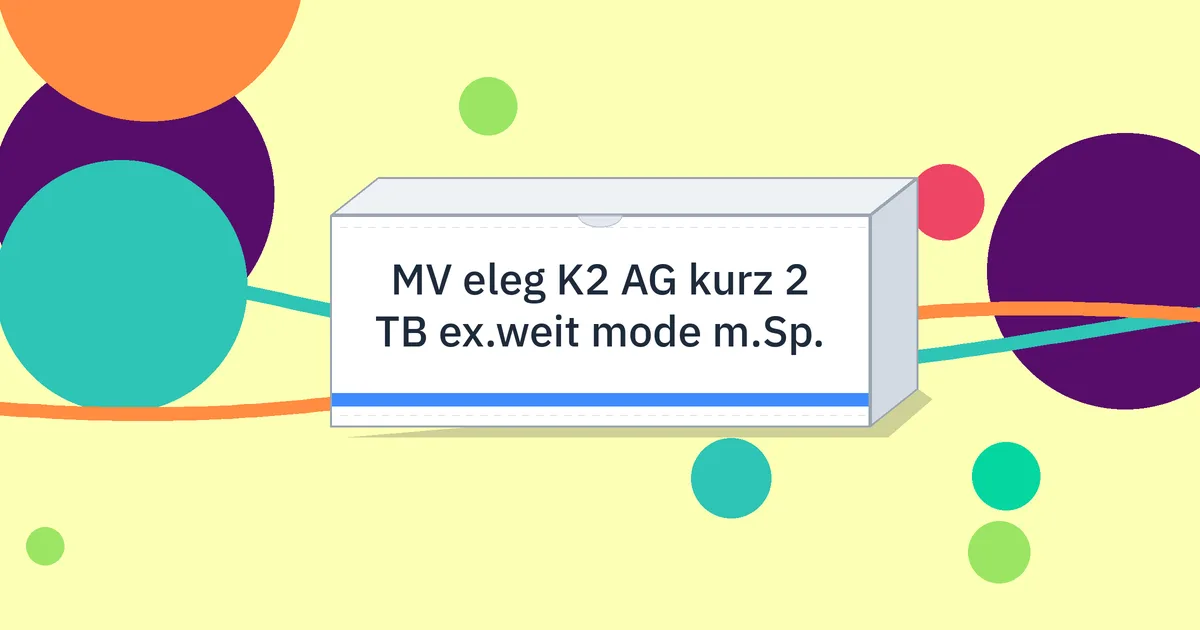 Symbolbild: Packung mit der Aufschrift MV eleg K2 AG kurz 2 TB ex.weit mode m.Sp. (PZN 09880215) – Verfügbarkeit und Bezug in Apotheken in Frankfurt am Main