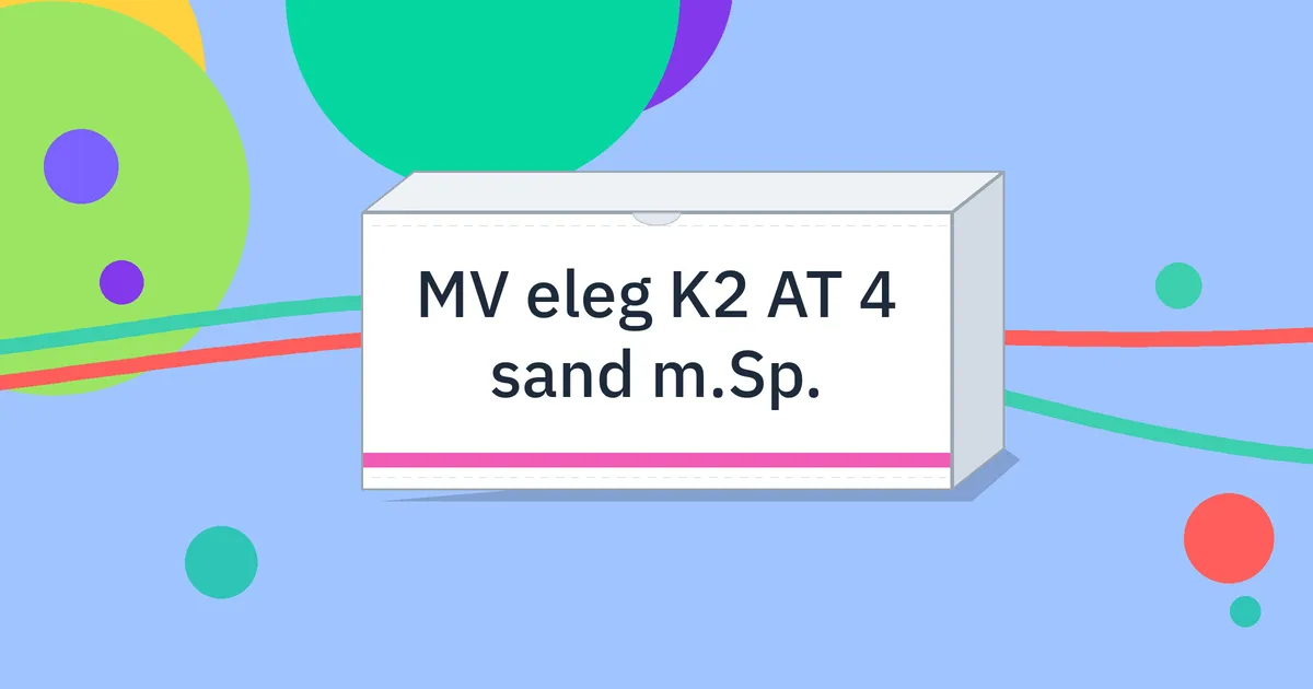 Symbolbild: Packung mit der Aufschrift MV eleg K2 AT 4 sand m.Sp. (PZN 18922881) – Verfügbarkeit und Bezug in Apotheken in Frankfurt am Main