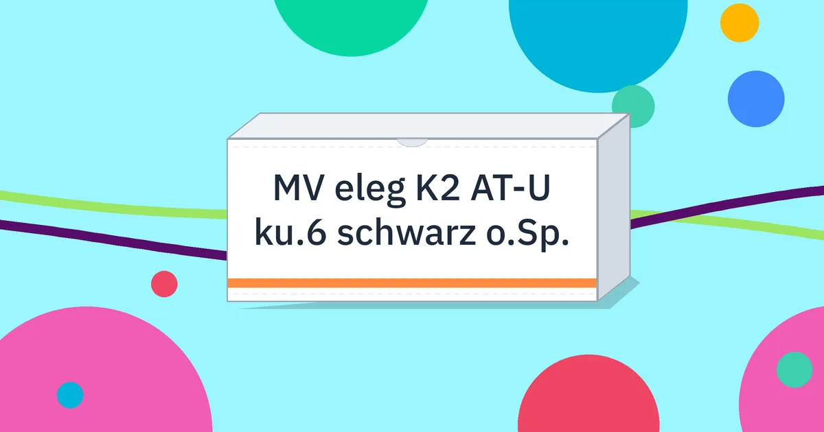 Symbolbild: Packung mit der Aufschrift MV eleg K2 AT-U ku.6 schwarz o.Sp. (PZN 00315703) – Verfügbarkeit und Bezug in Apotheken in Frankfurt am Main