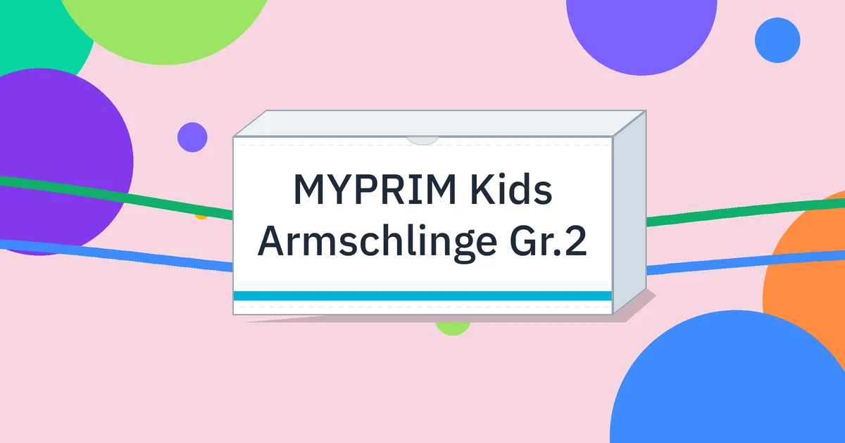 Symbolbild: Packung mit der Aufschrift MYPRIM Kids Armschlinge Gr.2 (PZN 17879628) – Verfügbarkeit und Bezug in Apotheken in Frankfurt am Main