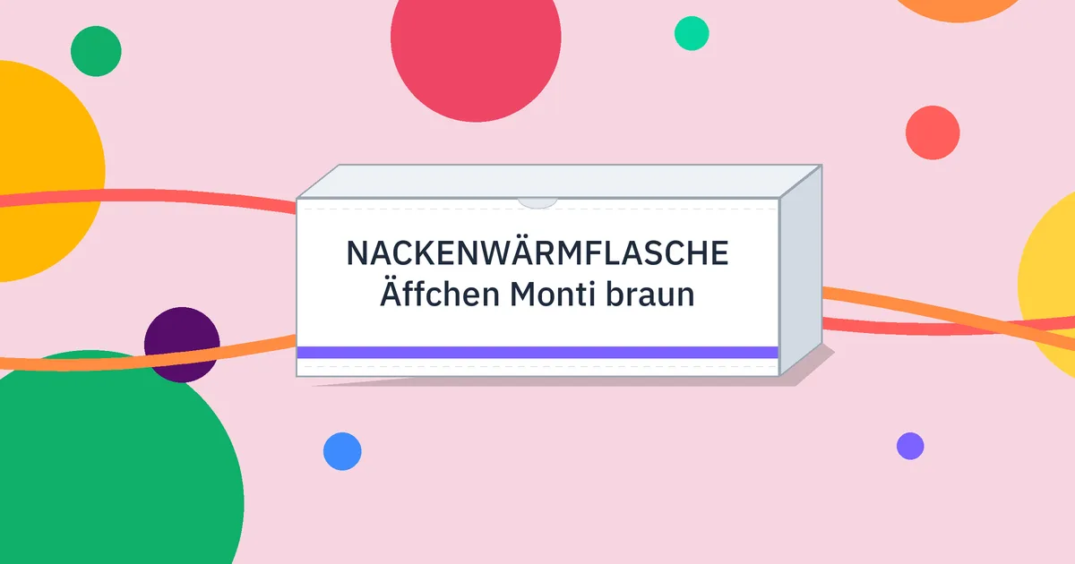 Symbolbild: Packung mit der Aufschrift NACKENWÄRMFLASCHE Äffchen Monti braun (PZN 17537721) – Verfügbarkeit und Bezug in Apotheken in Frankfurt am Main